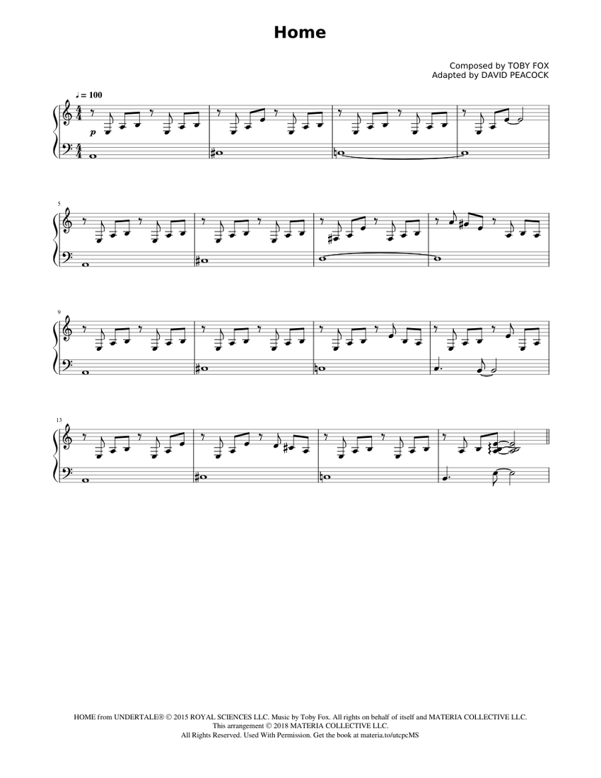 Home (UNDERTALE Complete Piano Sheet Music) Sheet Music for Piano (Solo ...