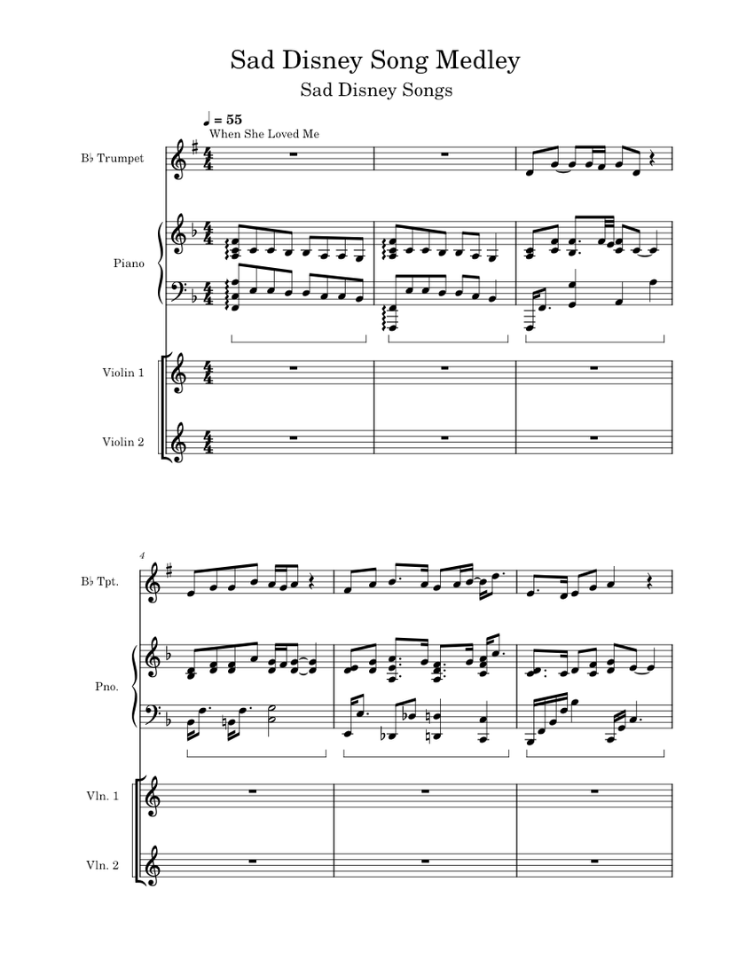 Disney Medley – Misc Soundtrack Sad Disney Song Medley Sheet music for ...