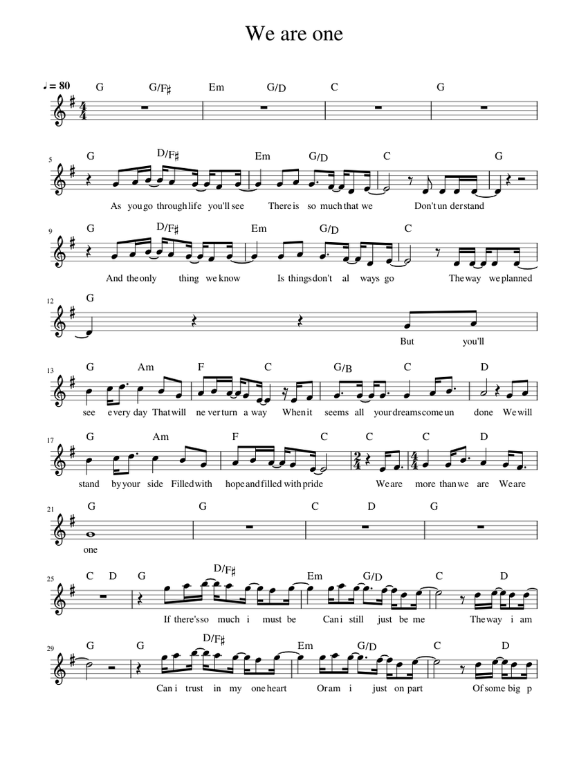 We are one Sheet music for Piano (Solo) Easy | Musescore.com