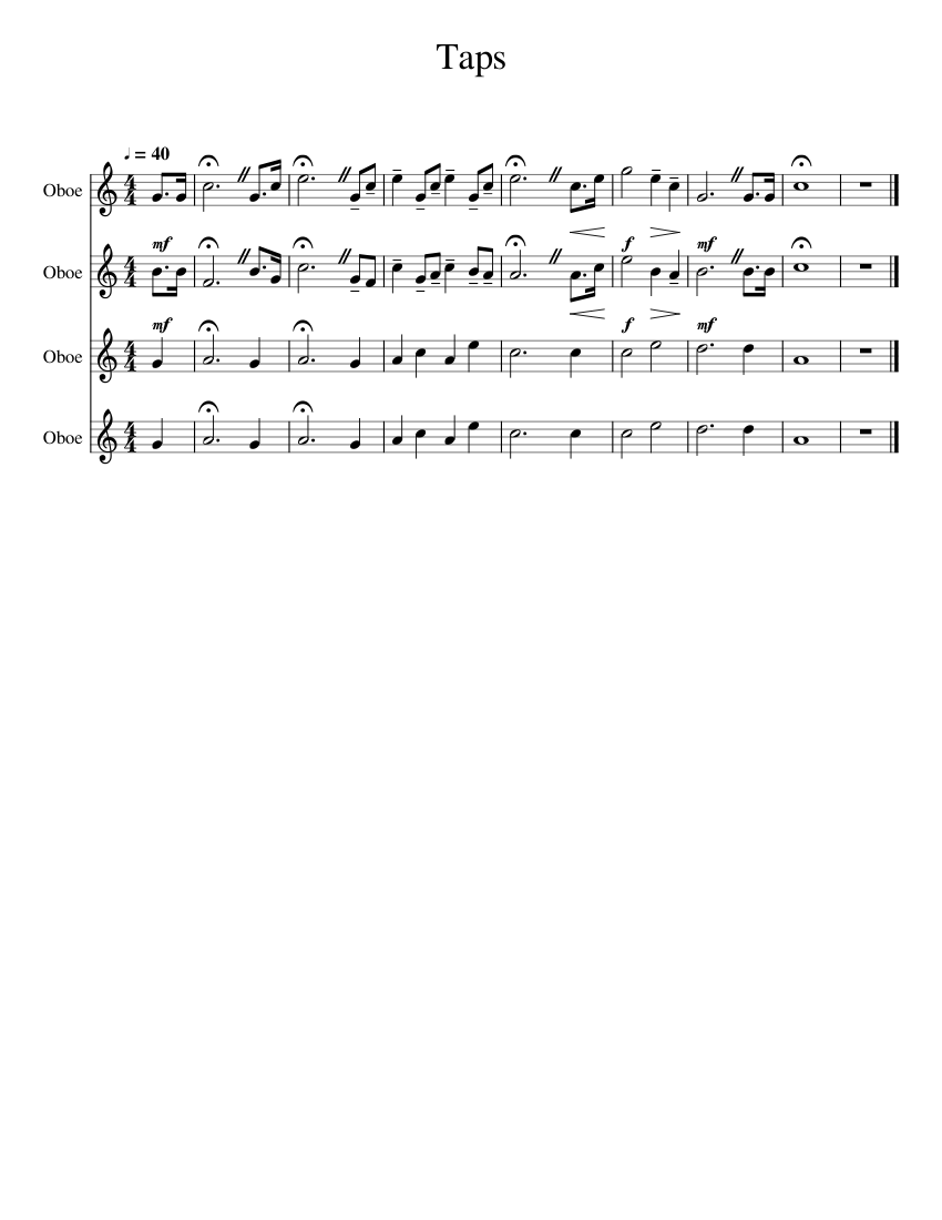 Taps Sheet Music for Oboe (Woodwind Quartet) | MuseScore.com