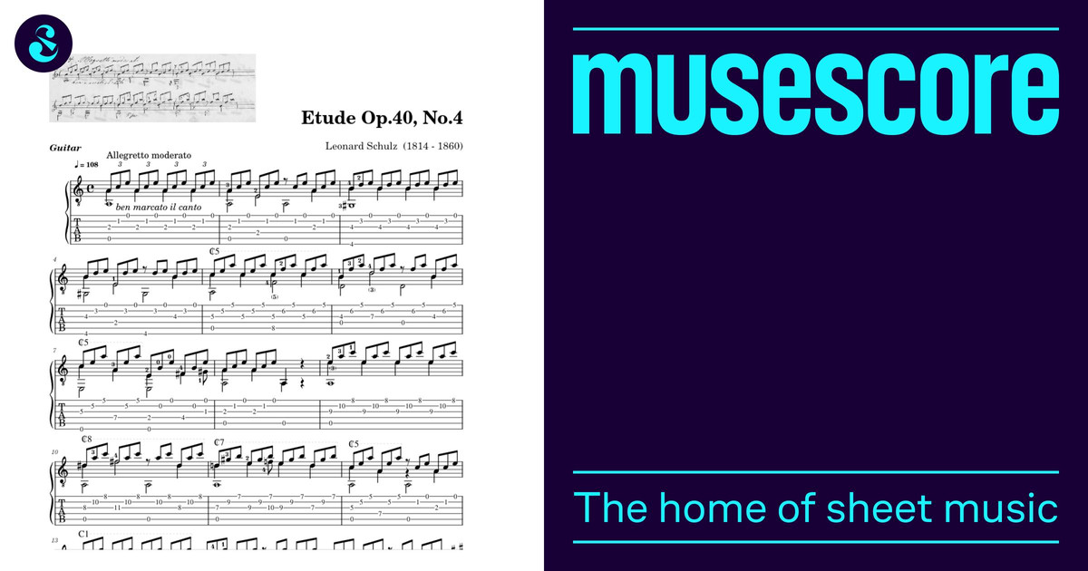 Etude Op.40, No.4 – Leonard Schulz (1814 - 1860) - Tablature Sheet ...