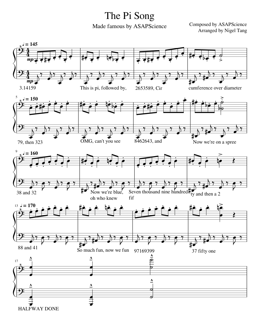 The Pi Song Sheet Music for Piano (Solo) | MuseScore.com