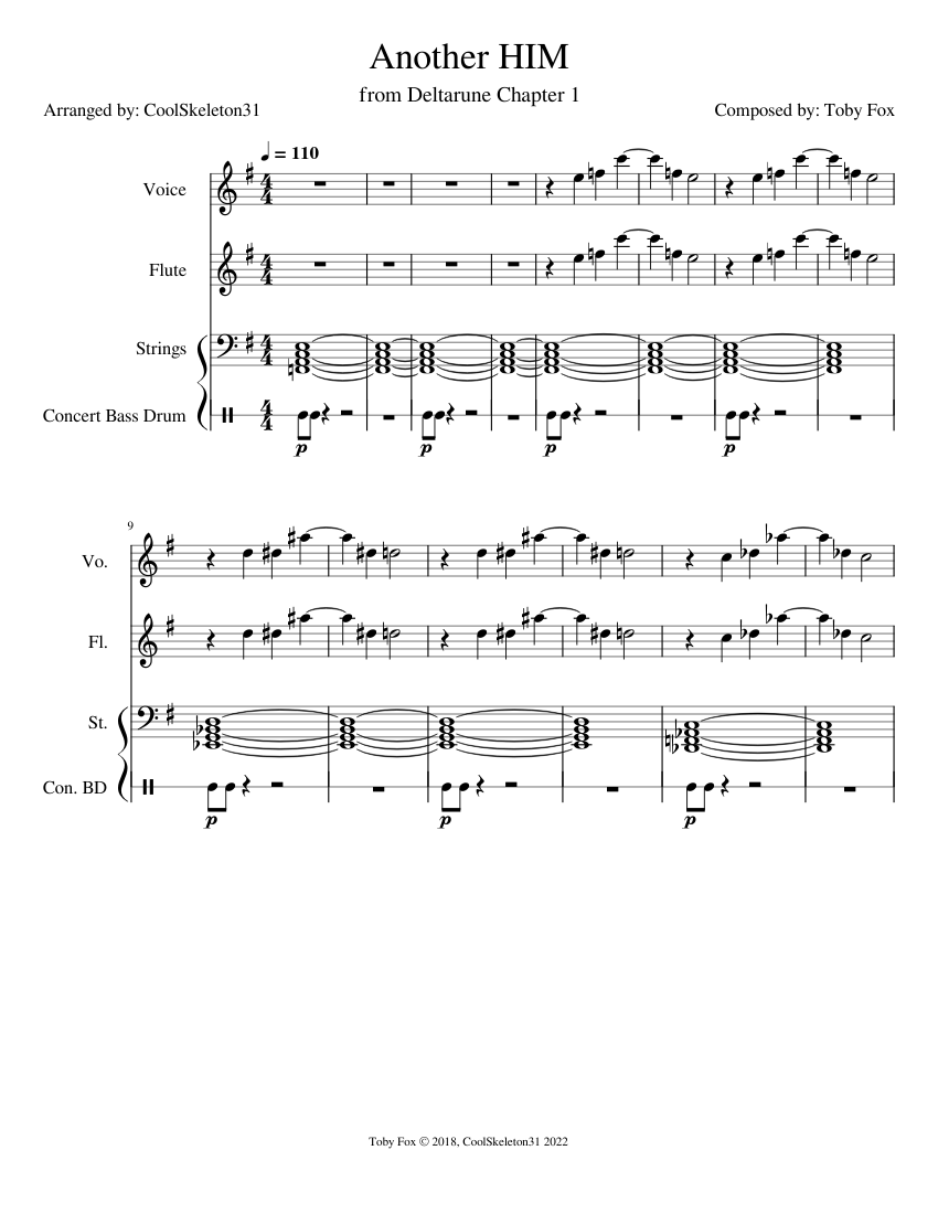 ANOTHER HIM – Toby Fox : Deltarune Orchestrated Sheet Music for Vocals ...
