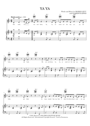 Play Official version of Ya ya Sheet Music by Lee Dorsey for Piano ...