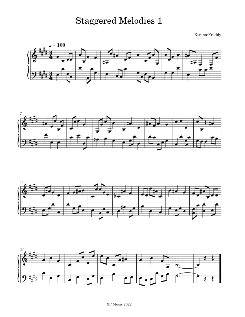 Staggered Melodies 1 - XtremeFreddy Sheet music for Piano (Solo ...