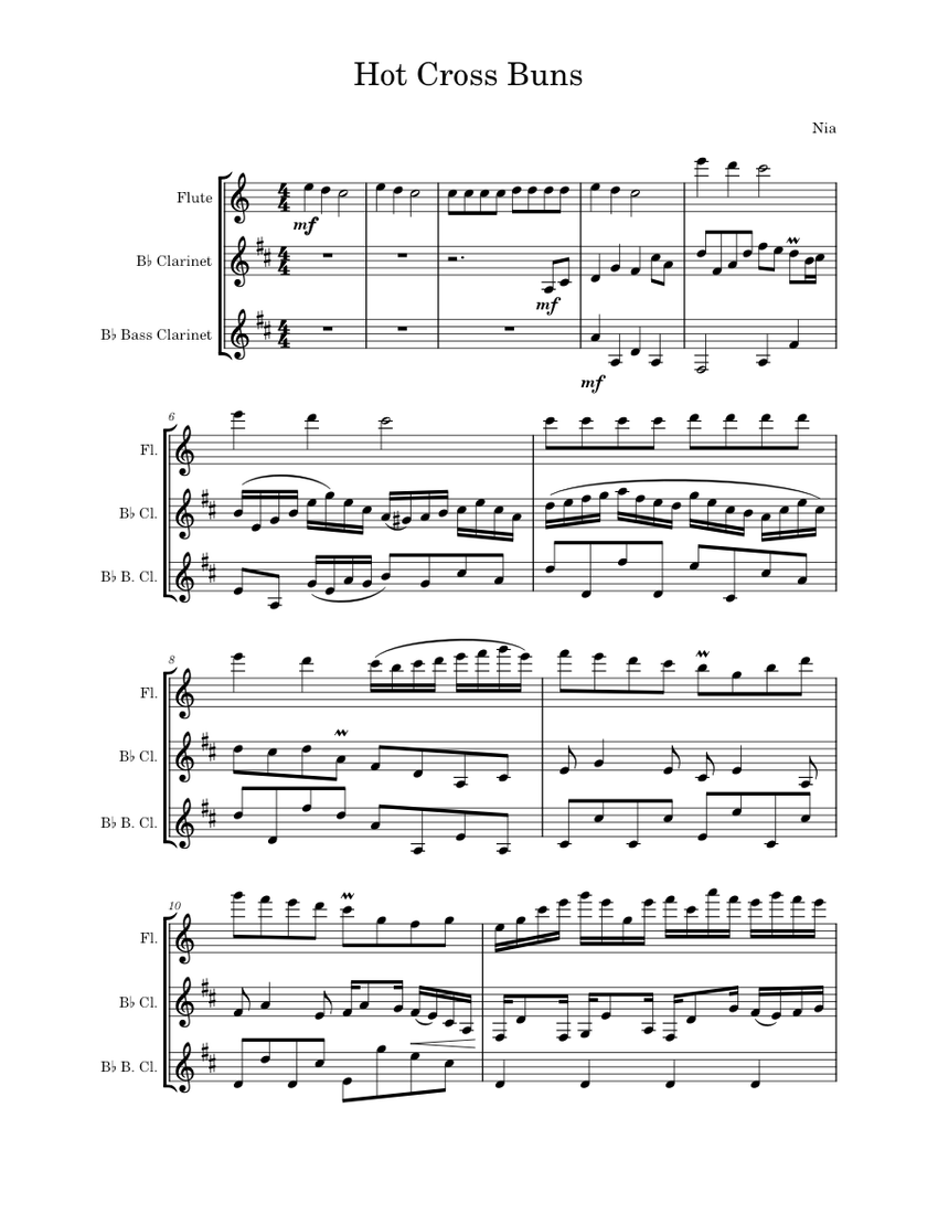 Hot Cross Buns - Variations for Woodwind Trio Sheet music for Flute ...