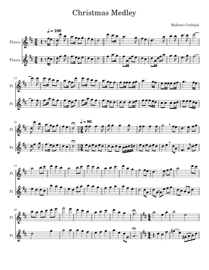 Christmas song! Sheet music for Flute (Woodwind Duet) | Musescore.com