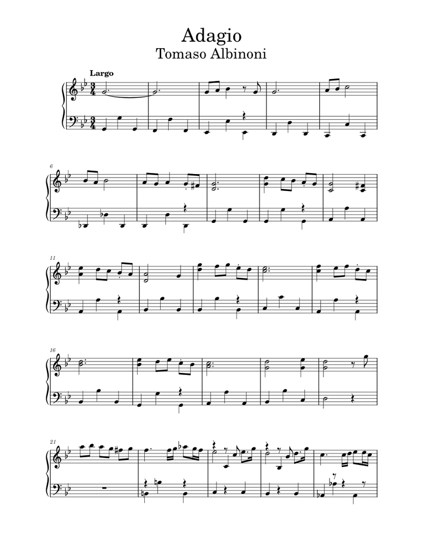 Adagio – Tomaso Albinoni ALBINONI-Adagio Sheet Music for Piano (Solo ...