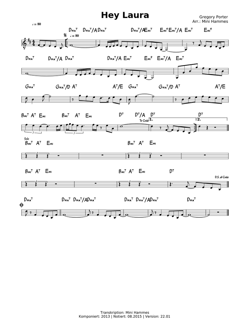 Gregory Porter - Hey Laura Sheet Music with Chords for Vibraphone (Solo ...