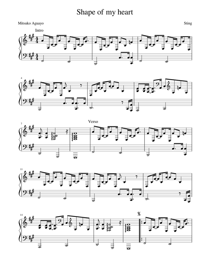 Shape of my heart Sheet Music for Piano (Solo) | MuseScore.com