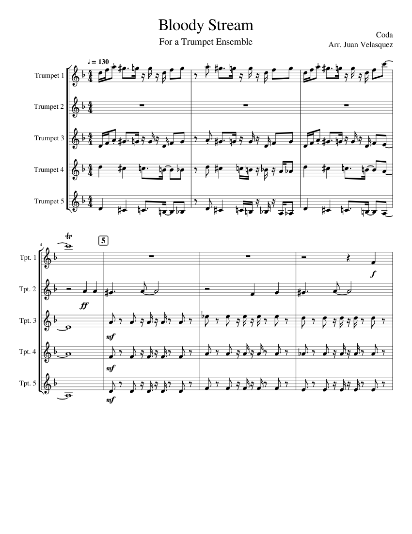 Bloody Stream (for a Trumpet Ensemble) Sheet Music for Trumpet in b-flat (Mixed Quintet ...