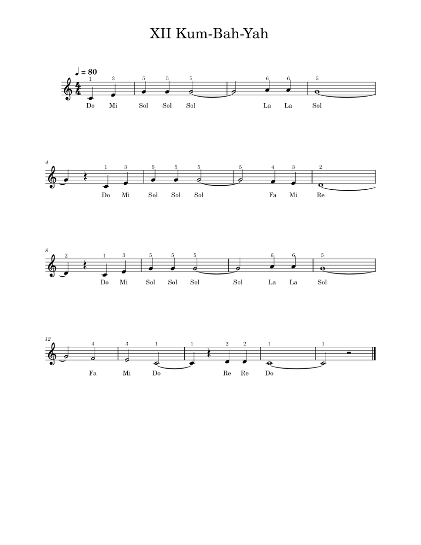 XII Kum-Bah-Yah Sheet Music for Piano (Solo) Easy | MuseScore.com