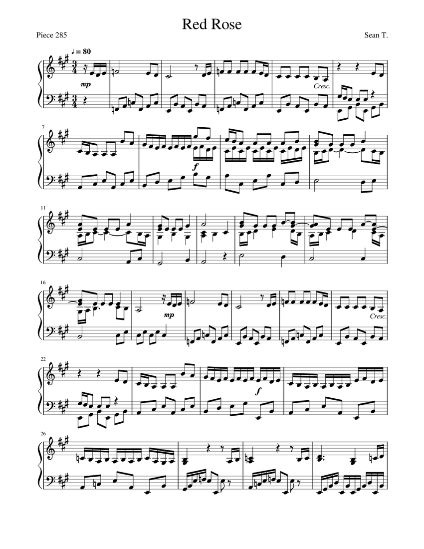 Red Rose Sheet Music for Piano (Solo) | MuseScore.com