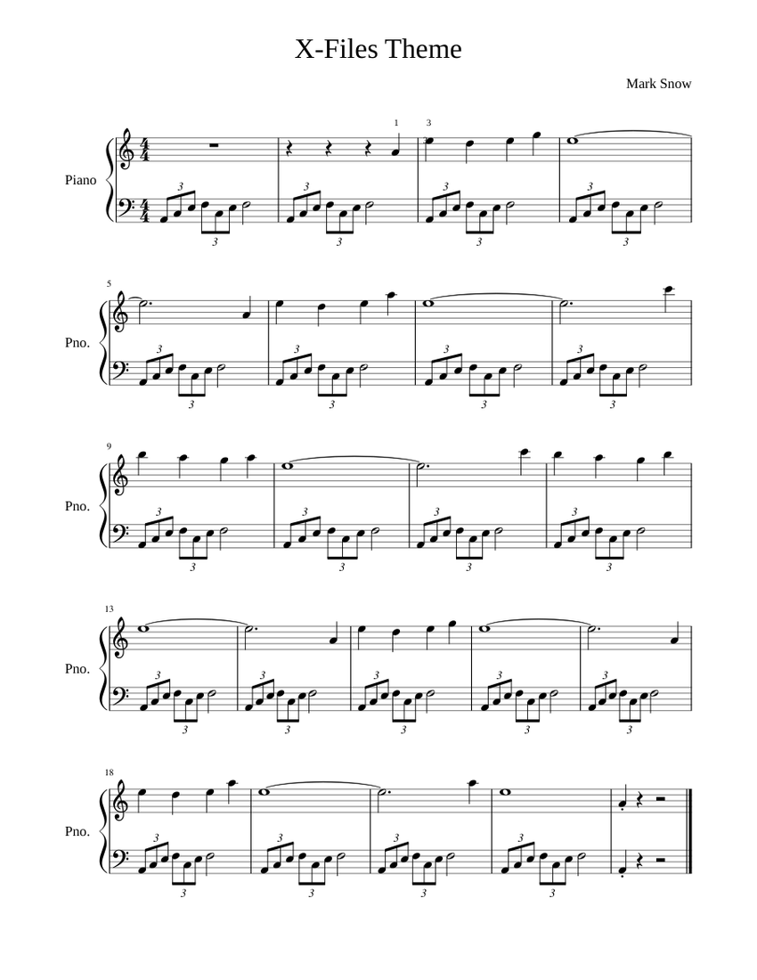 Theme to The X-Files – Mark Snow Sheet Music for Piano (Solo) Easy ...