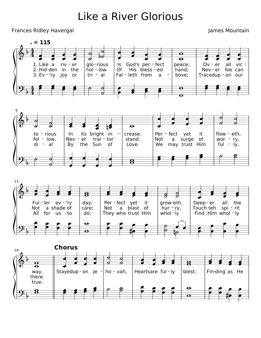 Like a River Glorious Sheet Music for Piano (Solo) easy | MuseScore.com