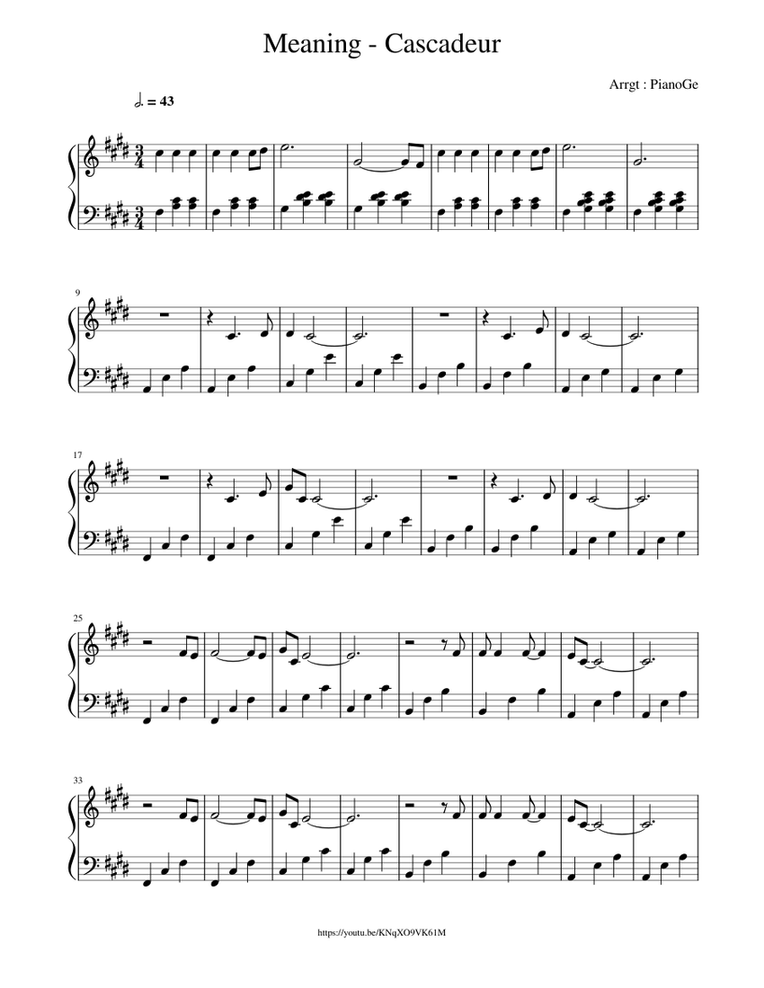 Meaning - Cascadeur Sheet Music for Piano (Solo) Easy | MuseScore.com
