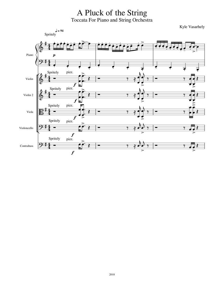 A Pluck of the String Sheet music for Piano, Contrabass, Violin, Viola ...
