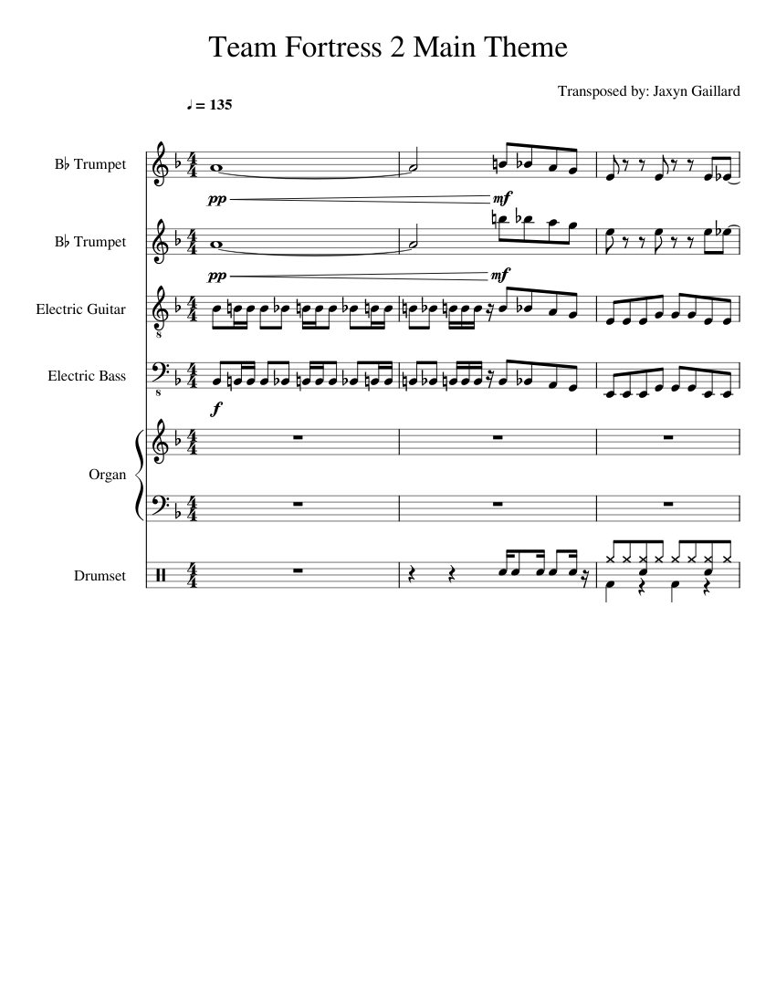Team Fortress 2 Main Theme Sheet Music for Organ, Trumpet in b-flat ...