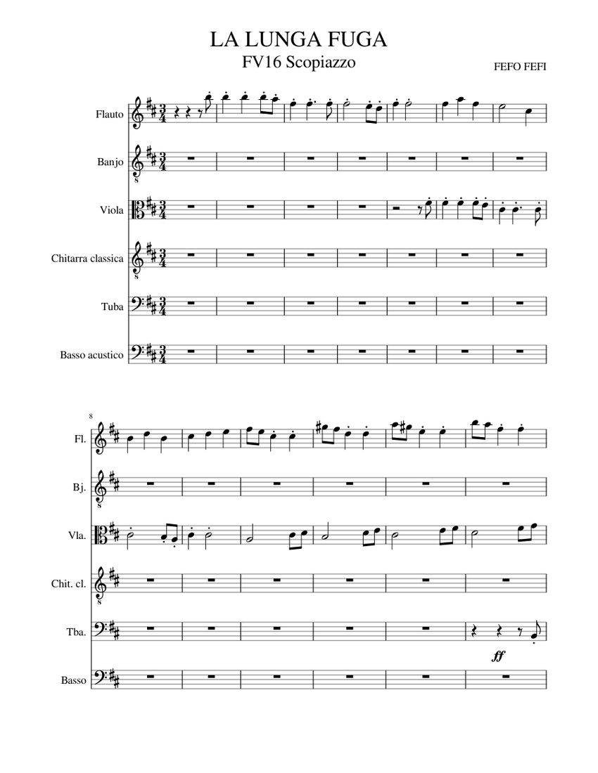 LA LUNGA FUGA FV16 Scopiazzo Sheet music for Tuba, Flute, Viola, Guitar ...