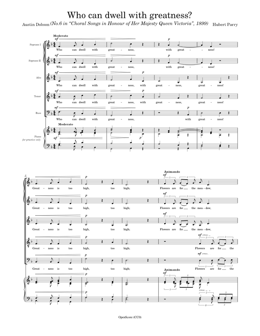 Parry, Hubert - Choral Songs for Queen Victoria, No.6 - Who can dwell ...