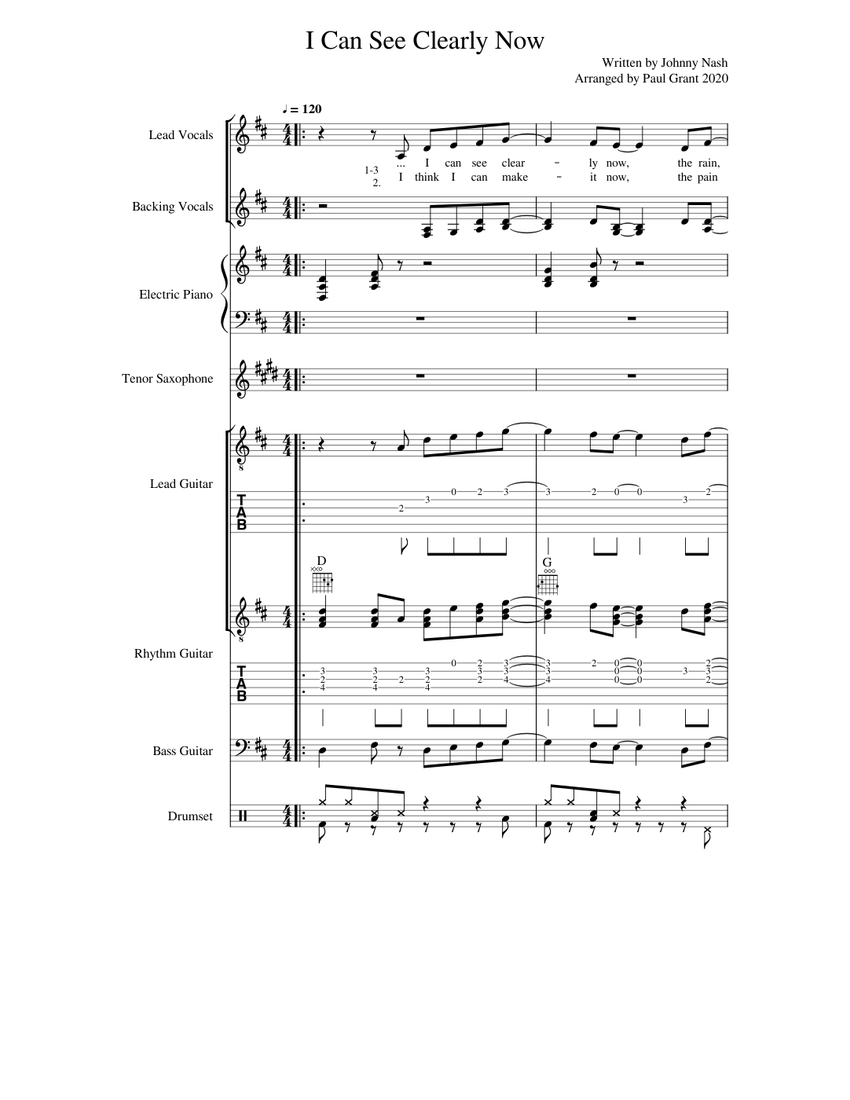 I Can See Clearly Now PG Sheet music for Piano, Vocals, Saxophone tenor ...