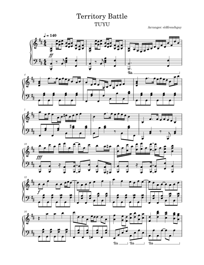 Territory Battle - TUYU | Piano Sheet Music for Piano (Solo ...