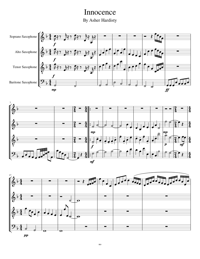 Innocence-Asher Hardisty Sheet music for Saxophone alto, Saxophone tenor, Saxophone baritone ...