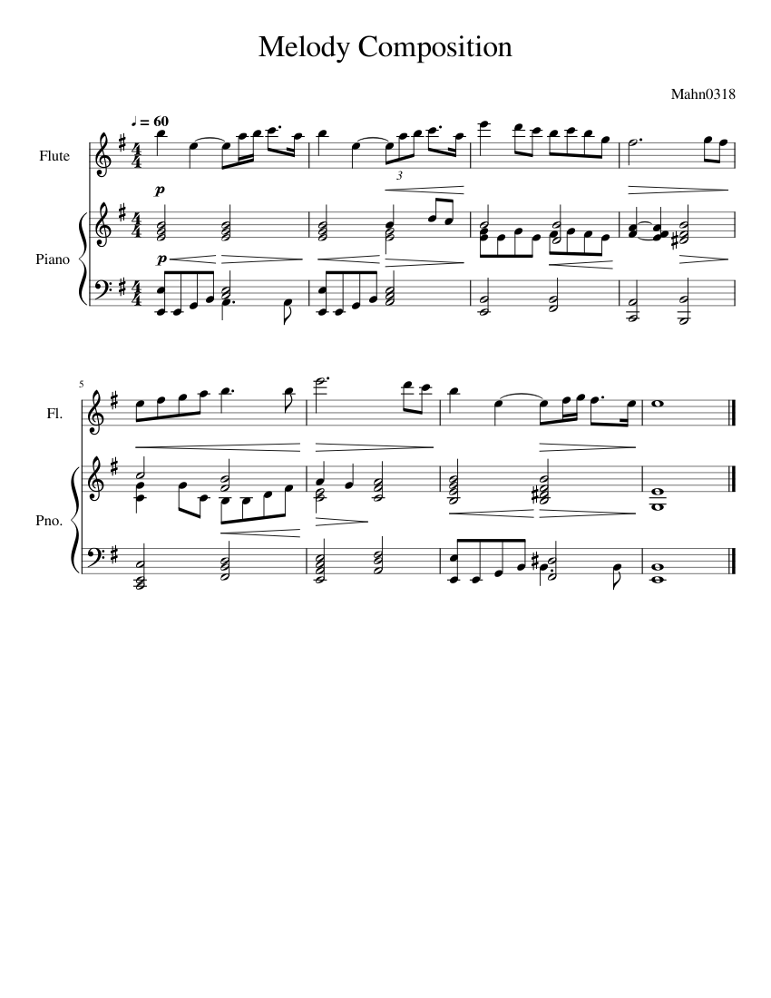 Melody Composition Sheet Music for Piano, Flute (Solo) | MuseScore.com