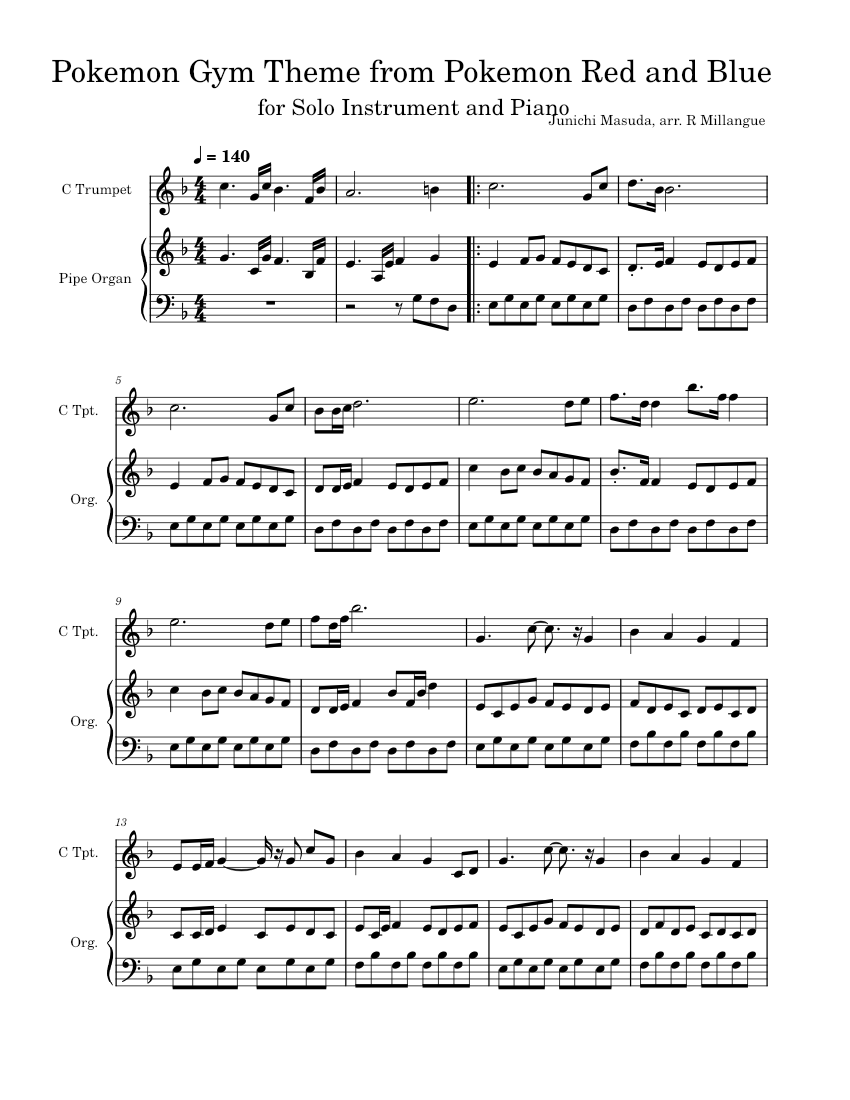 Pokemon Gym Theme from Pokemon Red and Blue (Solo) Sheet music for ...
