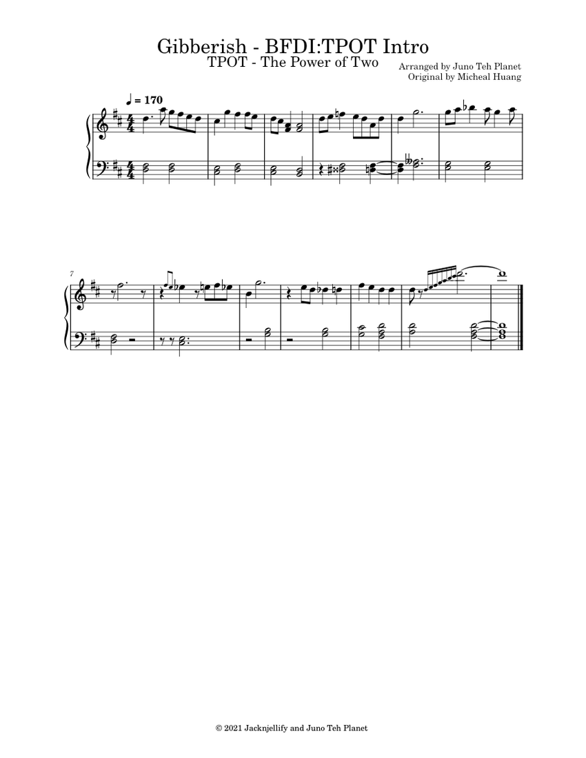 TPOT Intro – Michael Huang Gibberish Sheet Music for Piano (Solo) Easy ...
