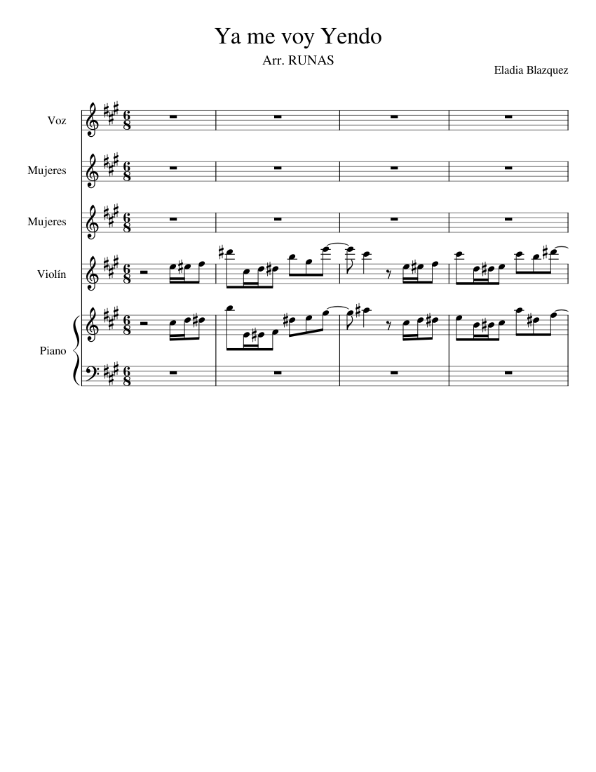 Me voy yendo Ya me voy Yendo Sheet music for Piano, Vocals, Female ...