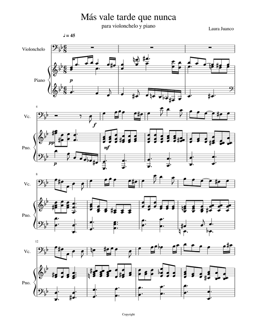 Más vale tarde que nunca Sheet music for Piano, Cello (Solo ...