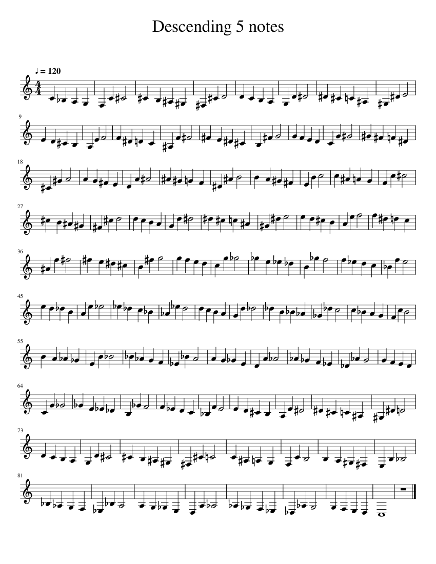 Descending 5 notes Sheet Music for Piano (Vocal Methods & Exercises ...