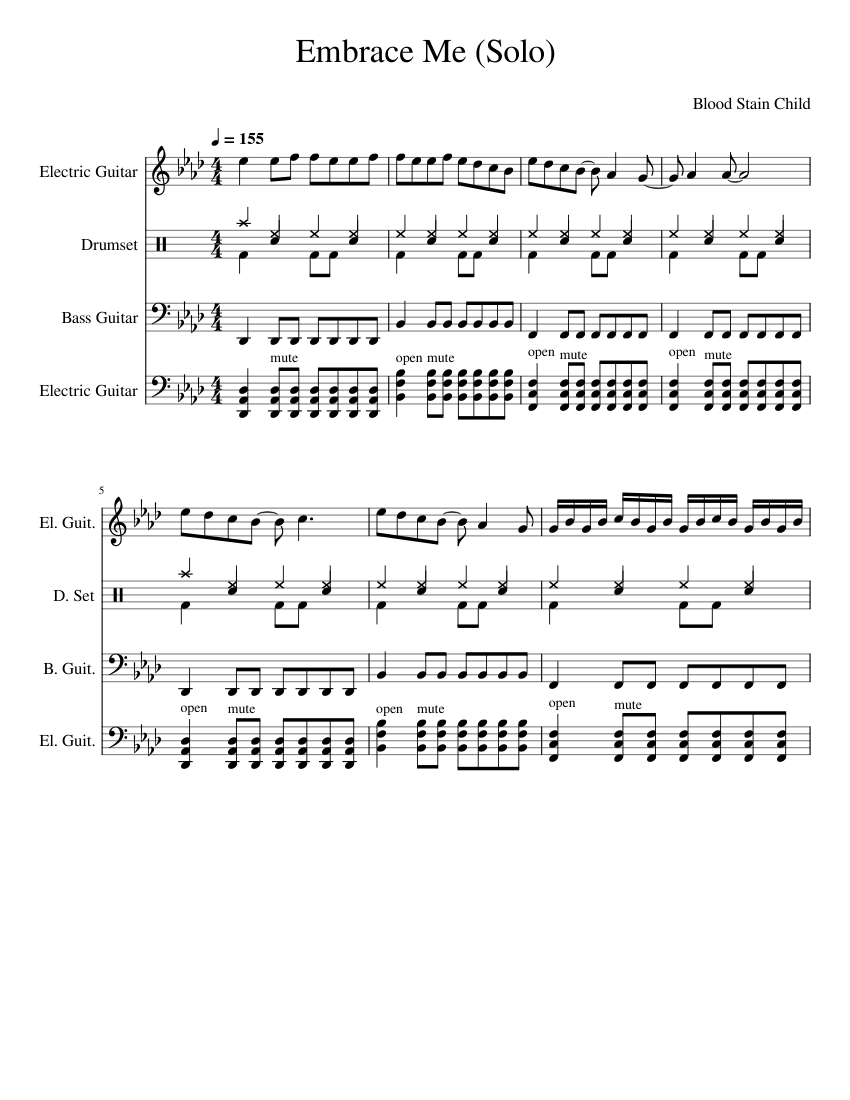 Embrace Me Solo (Idolator Version) Sheet Music for Guitar, Bass guitar ...
