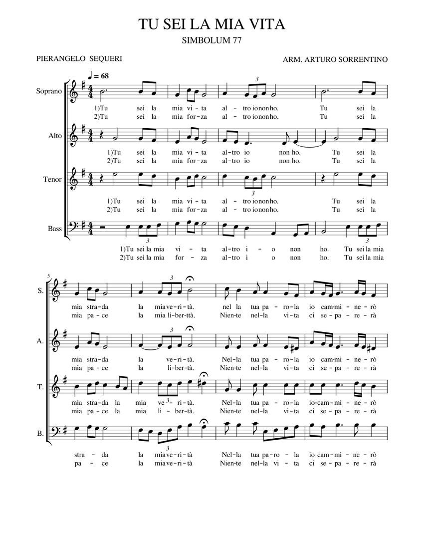 Symbolum 77 - tu sei la mia vita – Canto Liturgico Sheet music for Soprano, Alto, Tenor, Bass ...