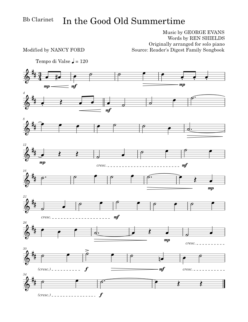 In the Good Old Summertime - Ren Shields and George Evans (for Bb ...