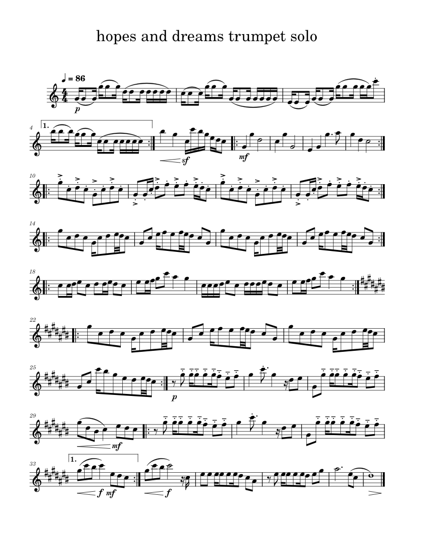 Hopes and Dreams – Toby Fox Undertale trumpet solo Sheet Music for Trumpet in b-flat (Solo ...
