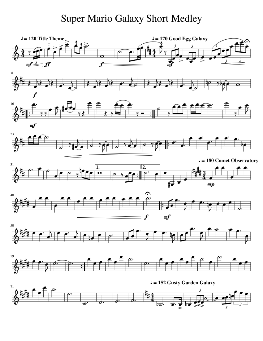 Super Mario Galaxy Medley Sheet Music for Clarinet in b-flat (Solo ...