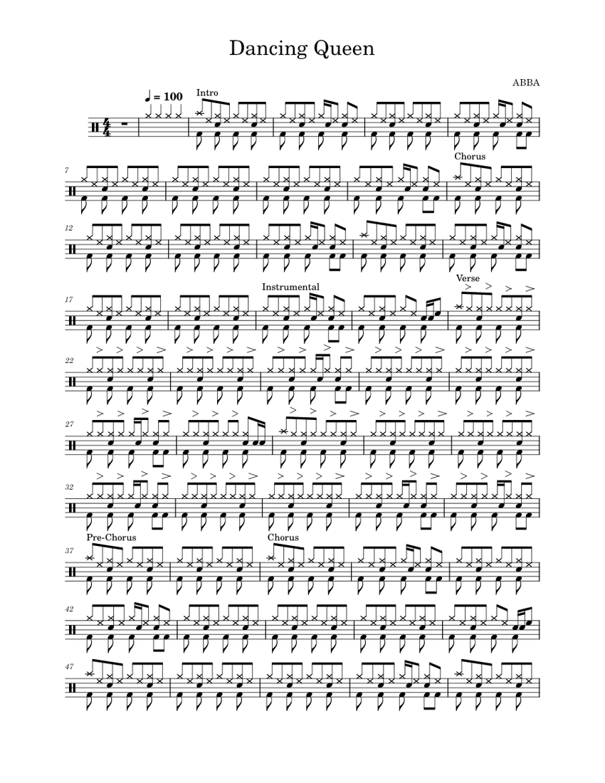 Dancing queen – ABBA Sheet Music for Drum group (Solo) | MuseScore.com
