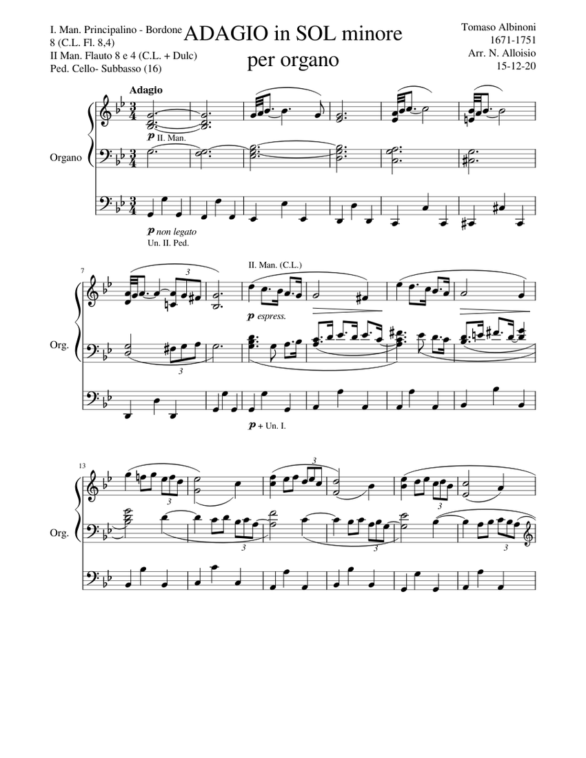 Adagio in Sol minore per Organo Sheet Music for Organ (Solo ...