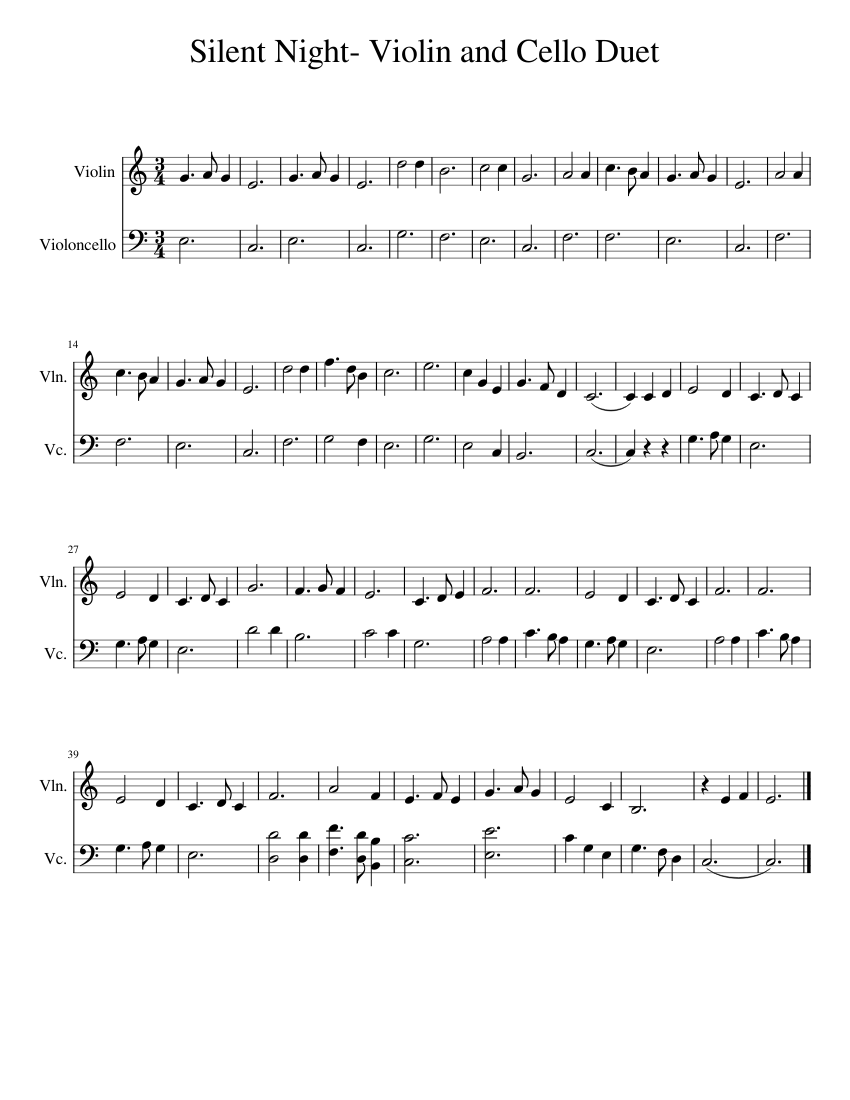 Silent Night- Violin and Cello Duet Sheet music for Violin, Cello ...