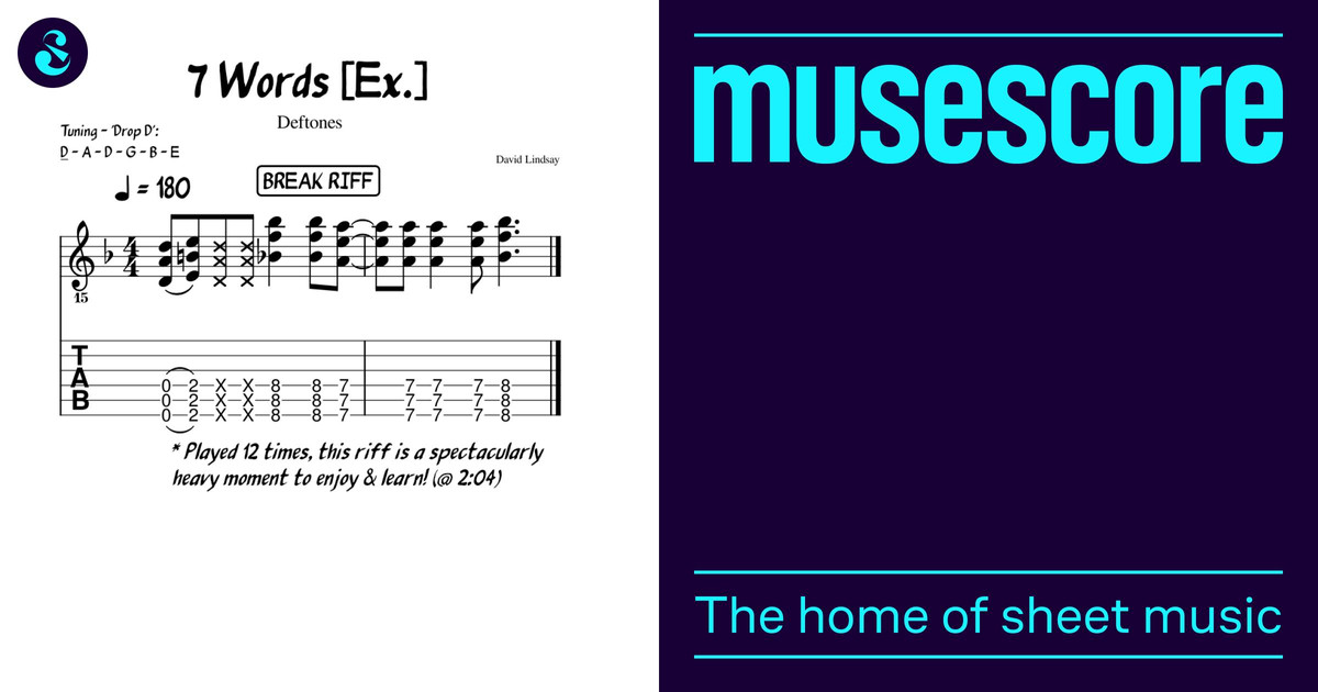 7 Words – Deftones Sheet Music and Tab for Guitar (Solo) | MuseScore.com