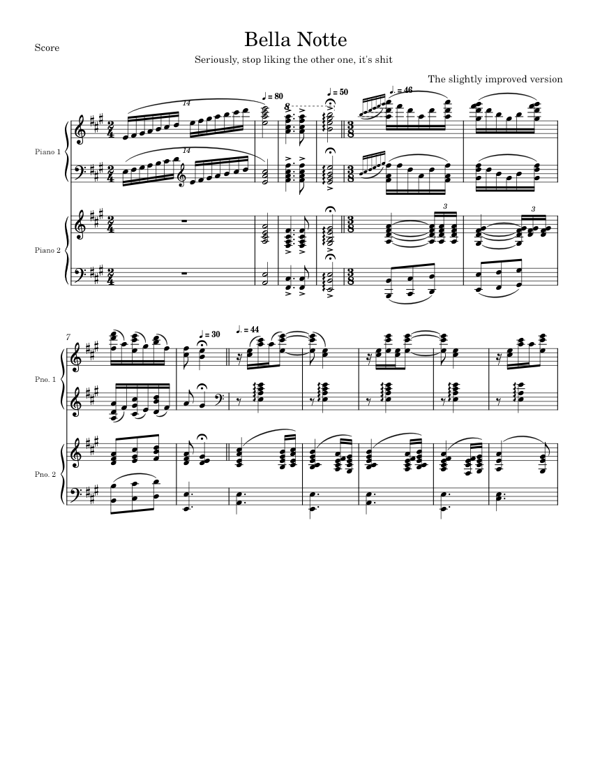 Bella Notte Sheet music for Piano (Piano Duo) | Musescore.com