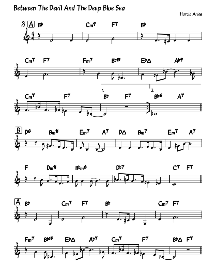 Between The Devil And The Deep Blue Sea Sheet Music For Piano Solo