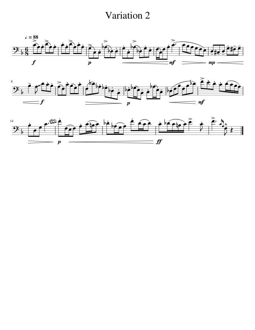 Variation 2 Sheet music for Trombone (Solo) | Musescore.com