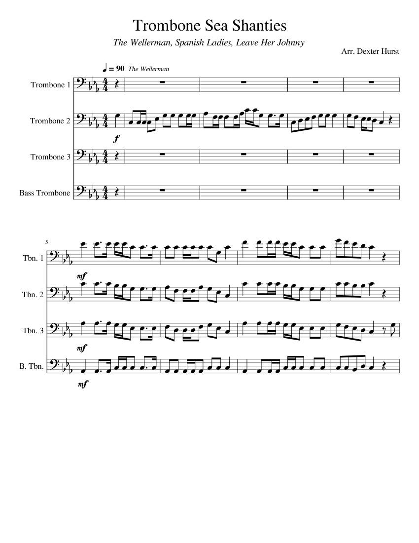 Trombone Sea Shanties Sheet Music for Trombone, Trombone bass (Brass ...
