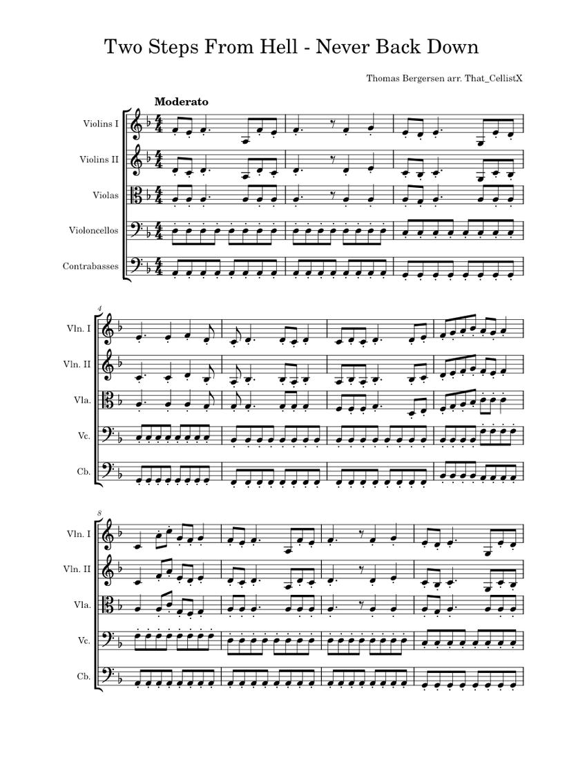 Never back down – Two Steps From Hell Sheet Music for Strings group (Mixed Quintet) | MuseScore.com