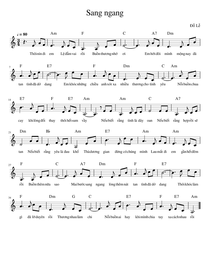 Sang_ngang Sheet Music with Chords for Piano (Solo) Easy | MuseScore.com