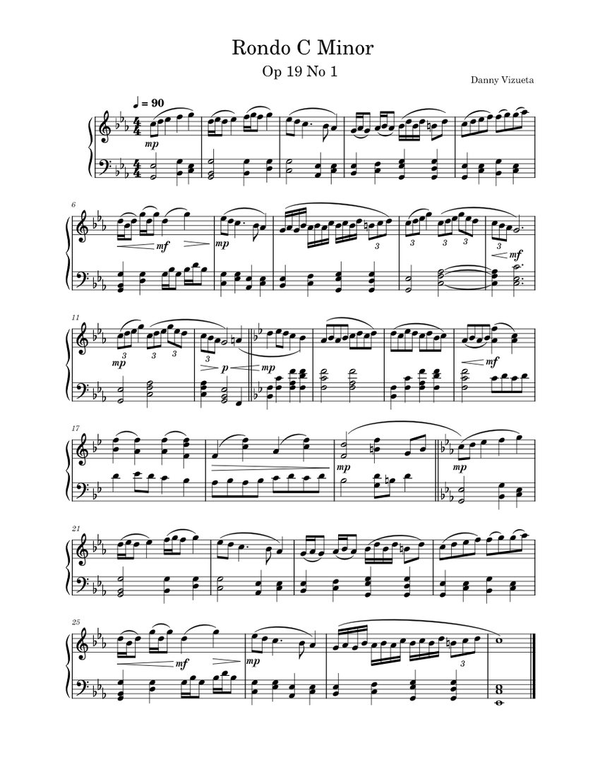 Rondo in C Minor Op 19 No 1 Sheet Music for Piano (Solo) easy ...