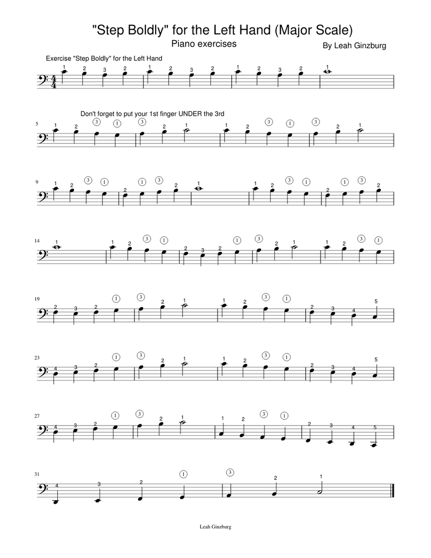 "Step Boldly" for the Left Hand (Major Scale) Sheet Music for Piano ...